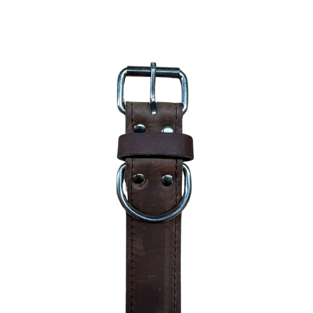 Brown Leather Collar Silver 4.5cm Wide – K9 Factory UK